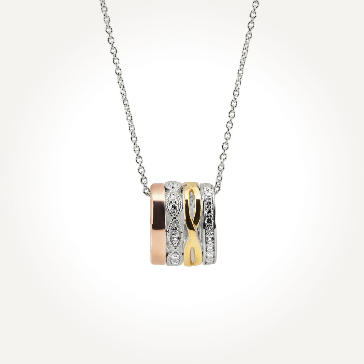 14KT Tri Gold Stackable Ring Necklace 0 34 CT T W Spence Diamonds 14KT Tri Gold Stackable Ring Necklace 0 34 CT T W Spence Diamonds